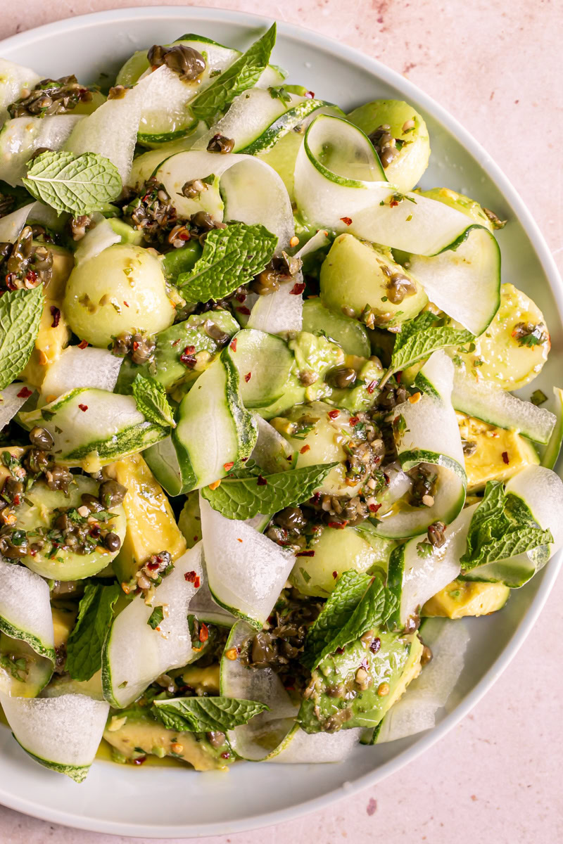 Vegan Honeydew Avocado Cucumber Crudo - Healthy Little Vittles