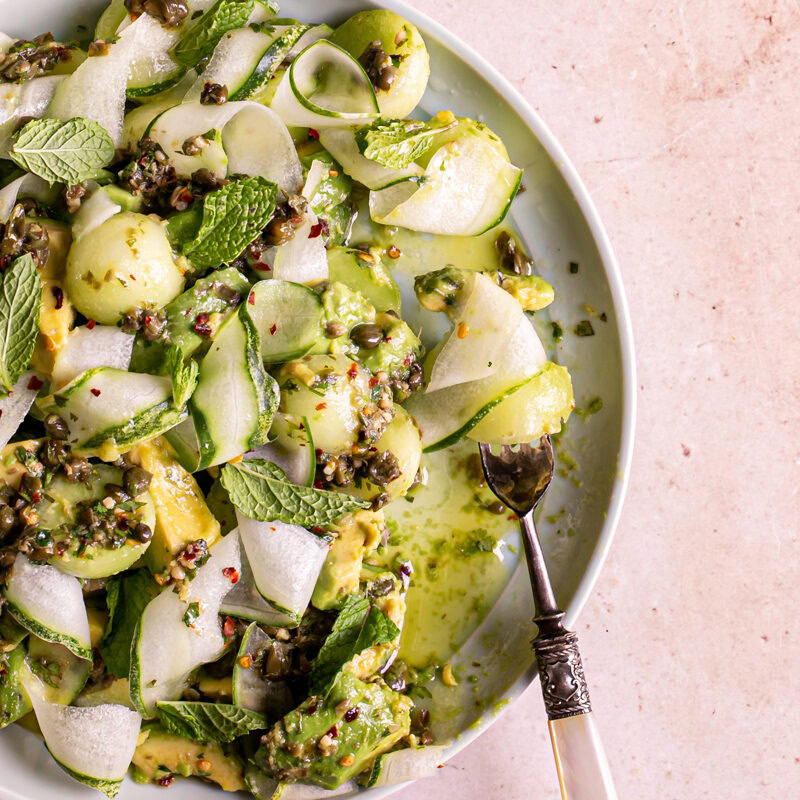 Vegan Honeydew Avocado Cucumber Crudo - Healthy Little Vittles